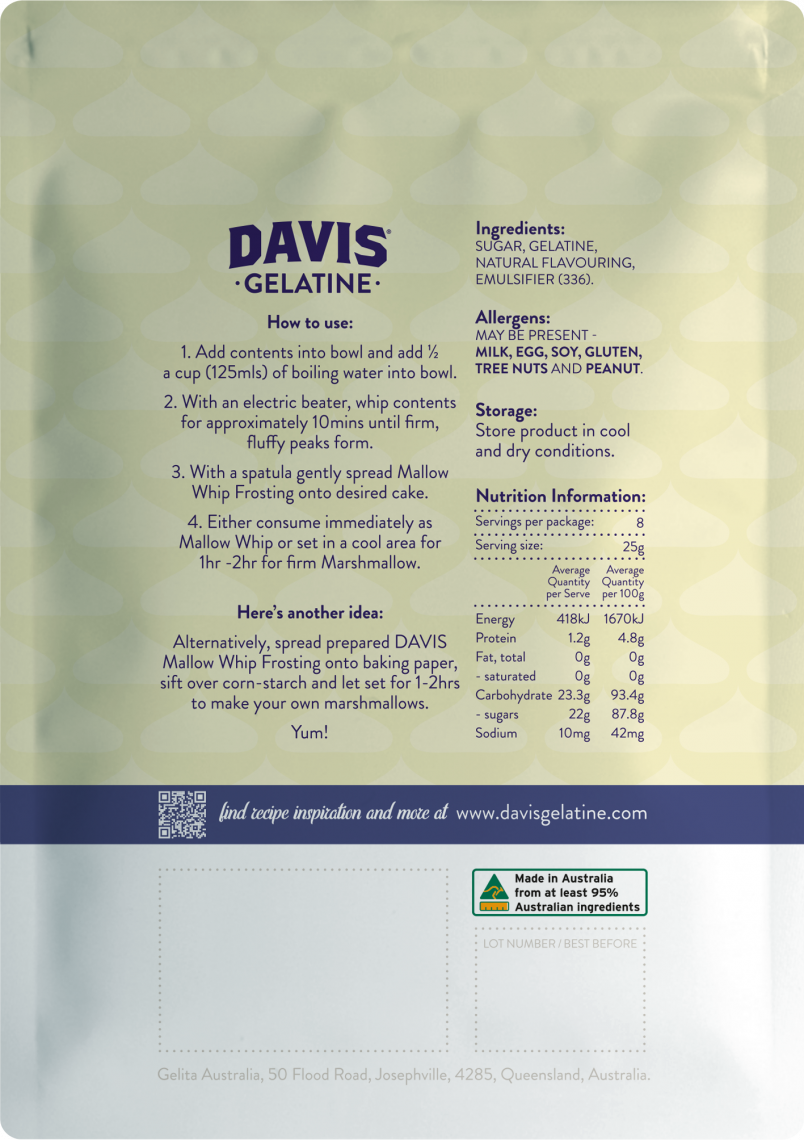 Davis Mallow Whip Frosting VANILLA - Davis Gelatine